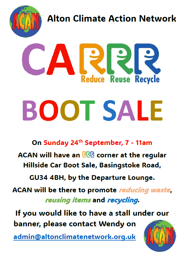 CARRR BOOT SALE – REDUCE, REUSE, RECYCLE – Alton Climate Action Network